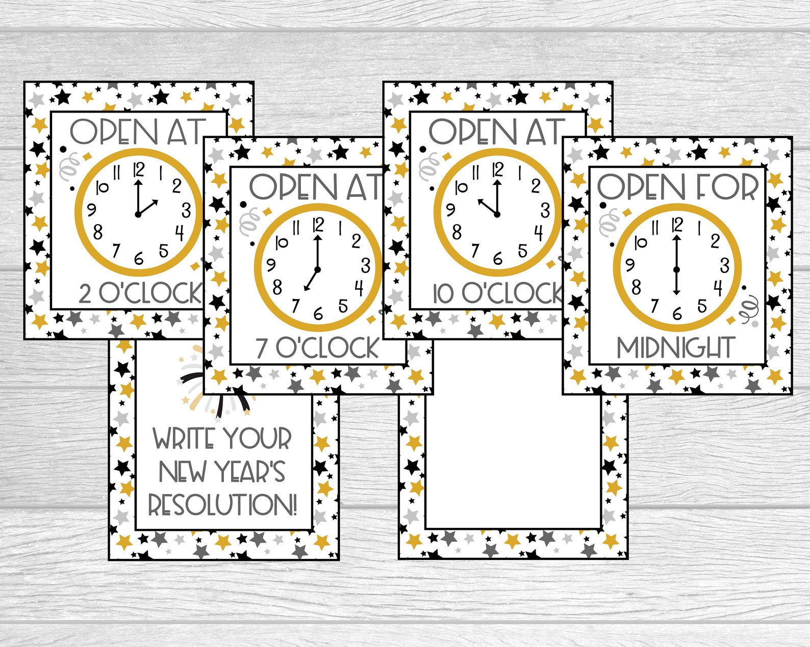 Printable New Year's Eve Countdown Cards. From Noon to Midnight Plus ...