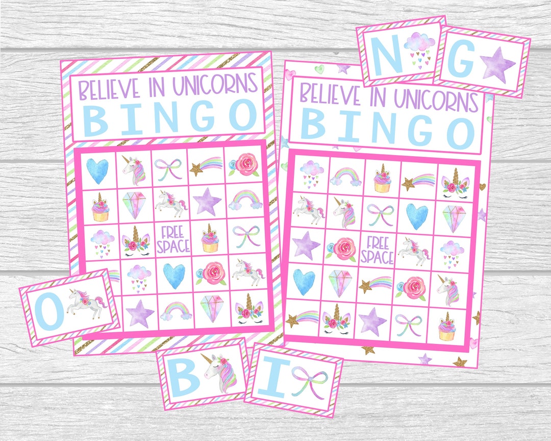 Unicorn Bingo Game. Printable Bingo Game Set. Incl. 12 Game Cards ...