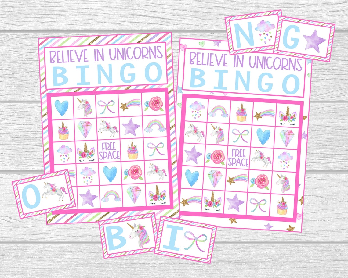 Unicorn Bingo Game. Printable Bingo Game Set. Incl. 12 Game - Etsy