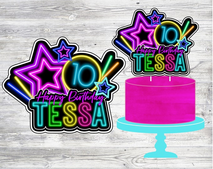 Glow in the Dark Cake Topper With Name and Age,3d Layered Neon Birthday ...