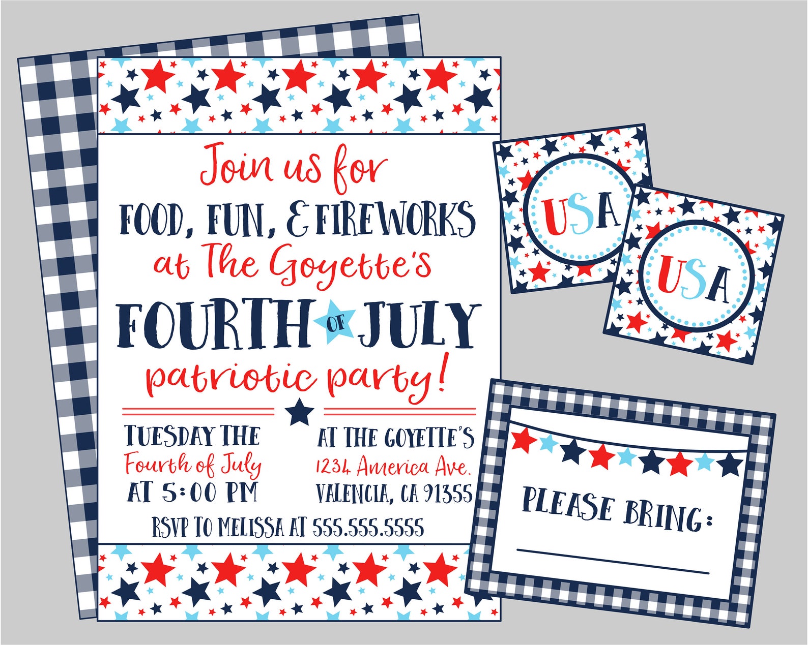 4th of July Party or Potluck Party Invitation. Food, Fun, & Fireworks ...
