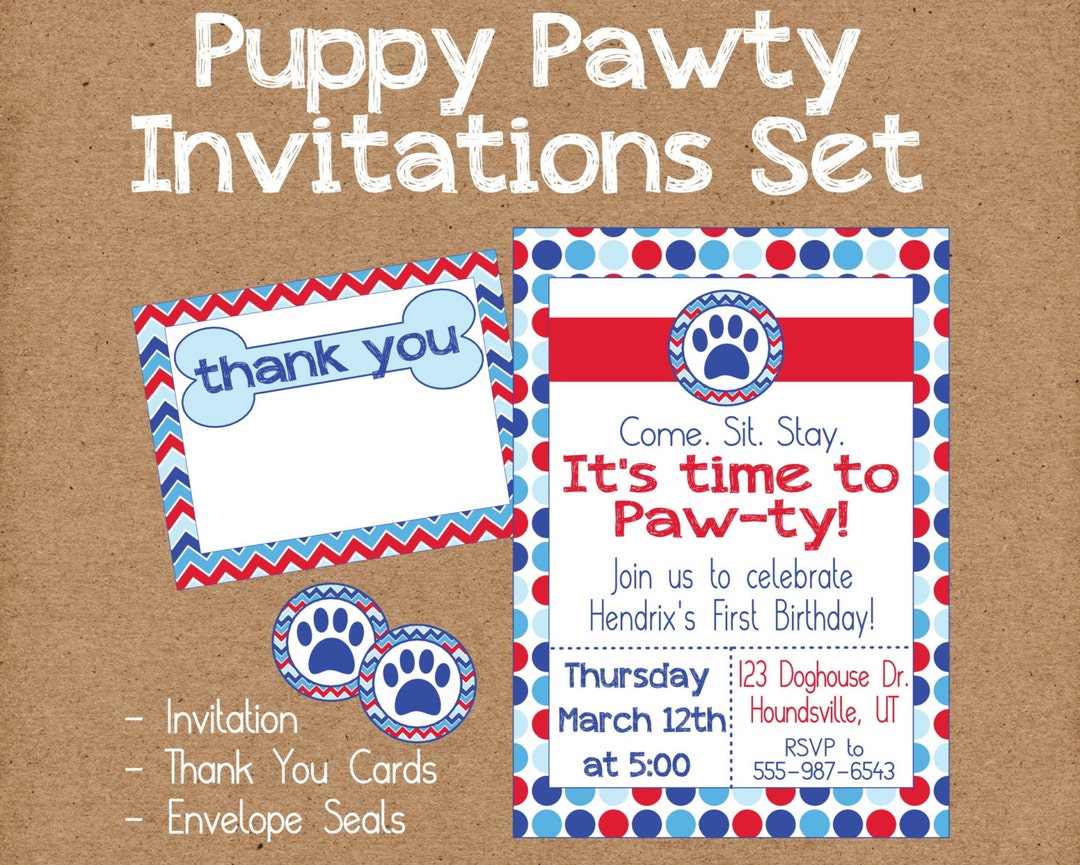 Puppy Pawty Invitation Set. Puppy Dog Birthday Party or Baby Shower ...