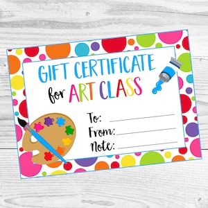 Printable Gift Certificate for an Art Class. Instant Digital Download ...