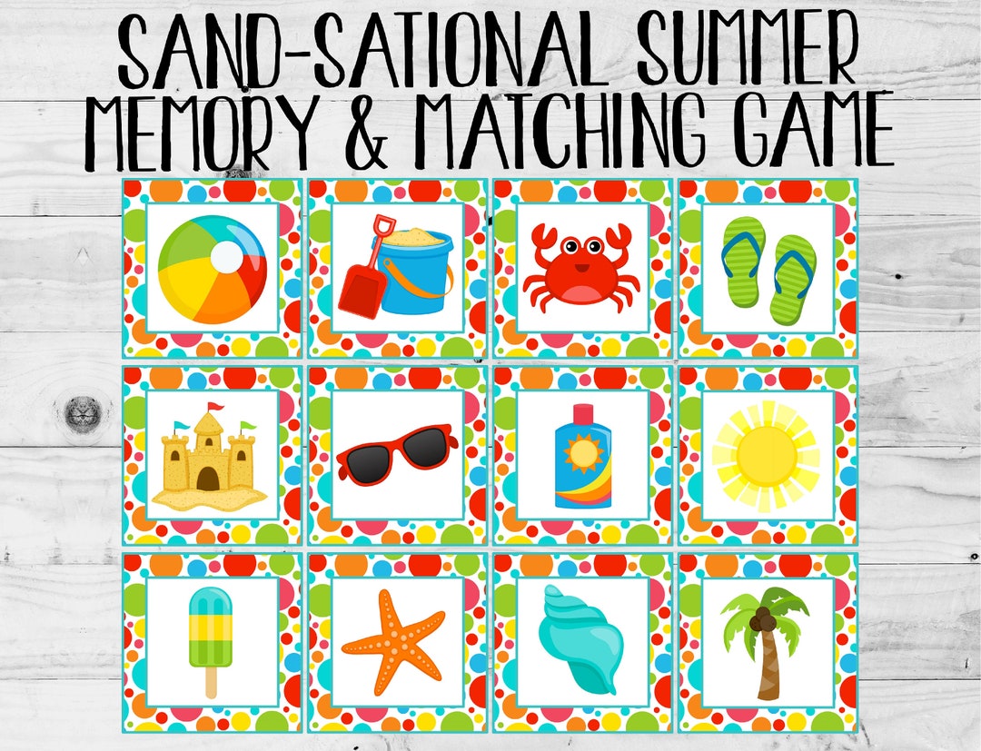 Sand-sational Summer Memory and Matching Game. Beach Party Game ...