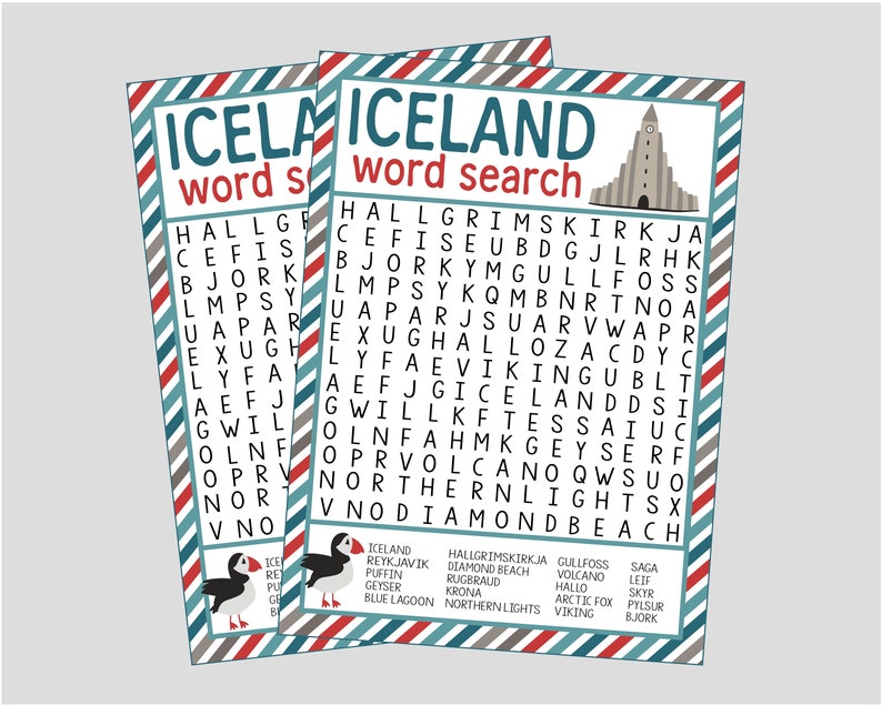 Printable Iceland Word Search. Word Search for Iceland Party - Etsy