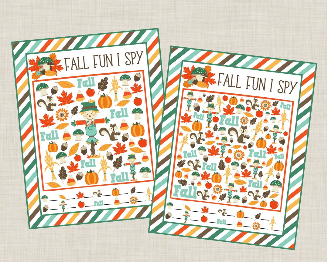 Fall Fun I Spy Printable Games. 5 Different Sheets Easier to Harder ...