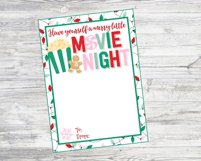 Printable Merry Movie Night Gift Card Holder to Pair With Movie Theater ...