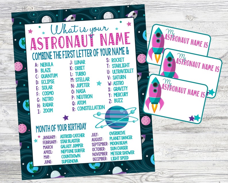 What is Your Astronaut Name? Printable Sign & Name Tags for Space Party ...