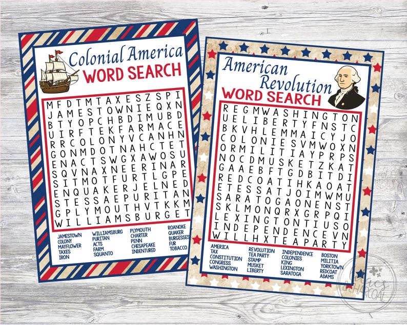 Printable Colonial America and American Revolution Word Searches ...
