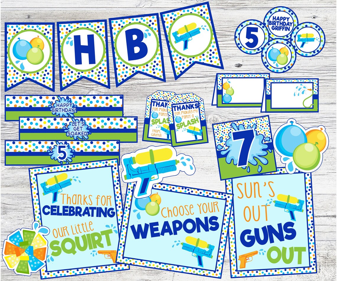 Printable Water Fight Decoration Package. Instant Digital Downloads ...