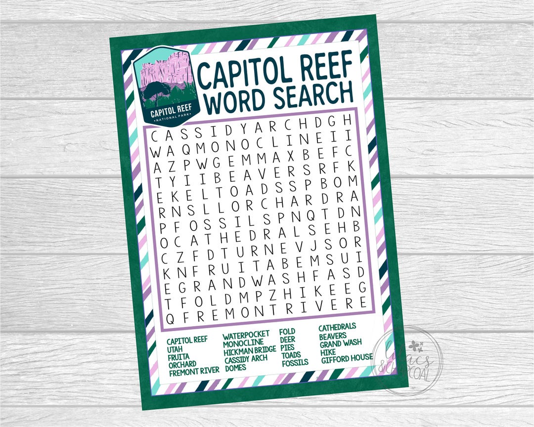 Capitol Reef National Park Word Search Puzzle Game (PDF Download) - Etsy
