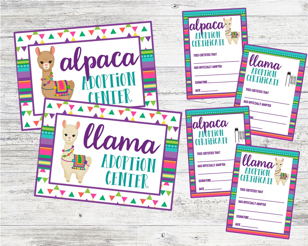 Alpaca/llama Adoption Center Sign & Certificates. Instant Digital ...