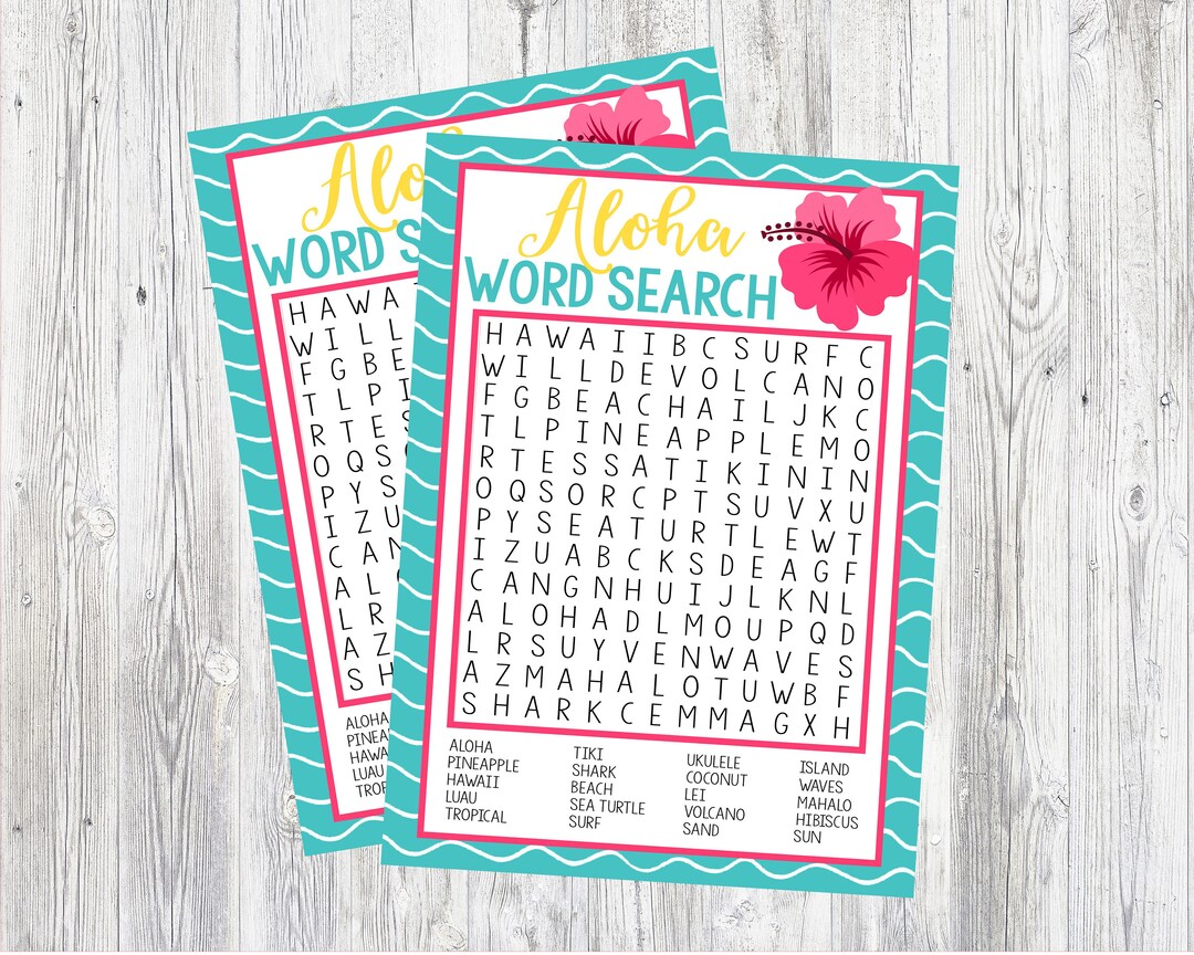 Aloha Word Search Game. Printable Word Search Game for Luau, Hawaii ...