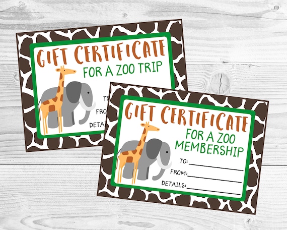 Printable Gift Certificate for a Zoo Trip or Zoo Membership. | Etsy