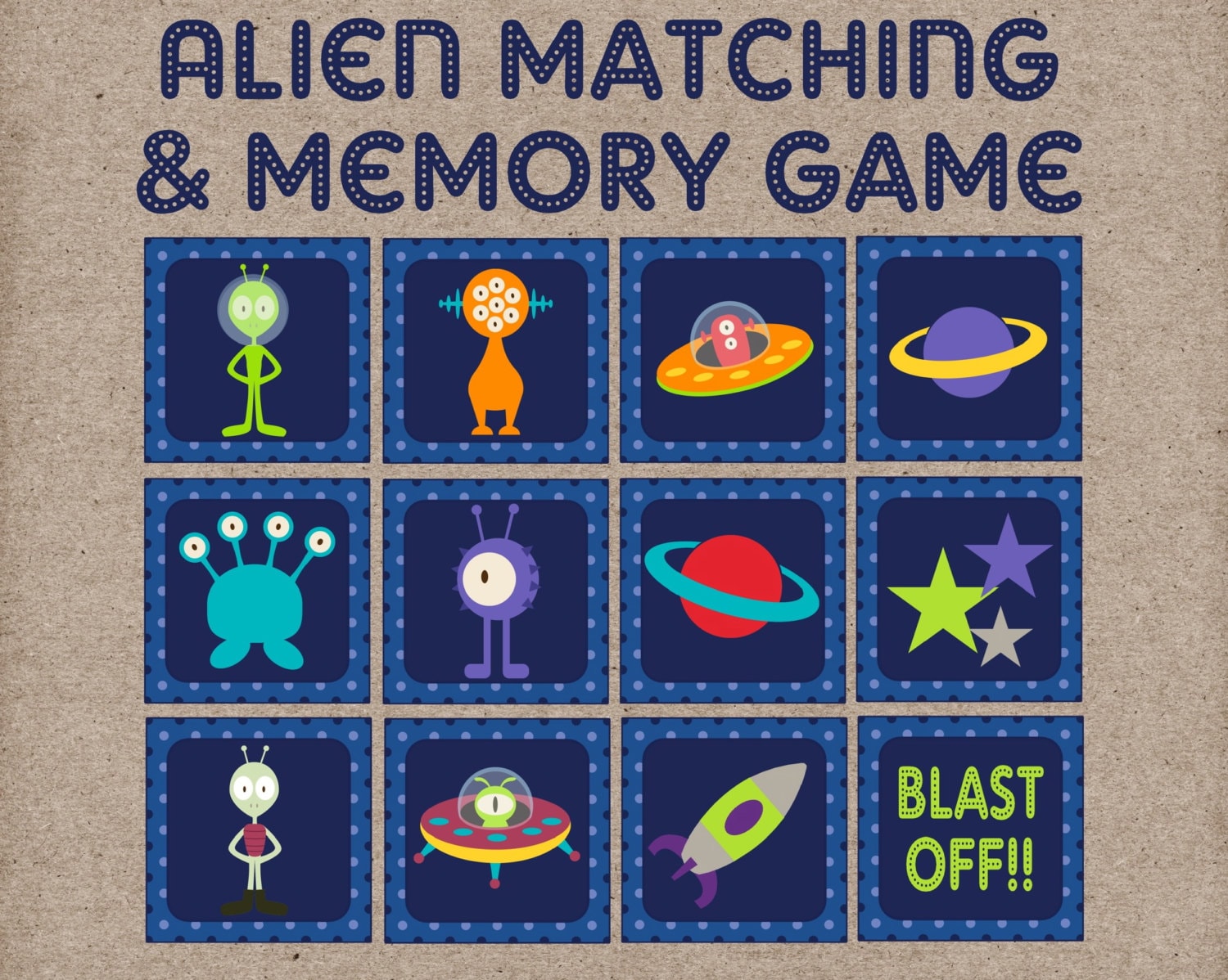 Space Alien Matching & Memory Game. Great Game for Toddlers - Etsy