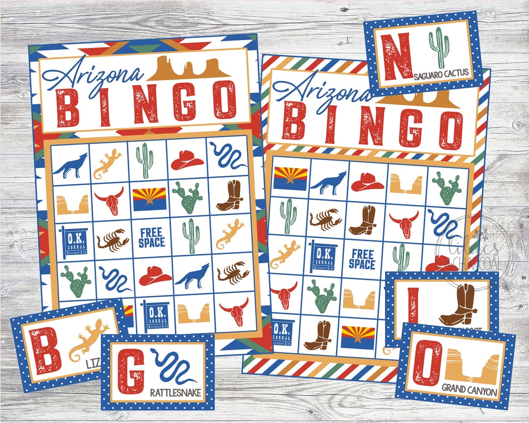 Printable Arizona Bingo Game. 12 Card Arizona, Wild West Bingo Game Set ...
