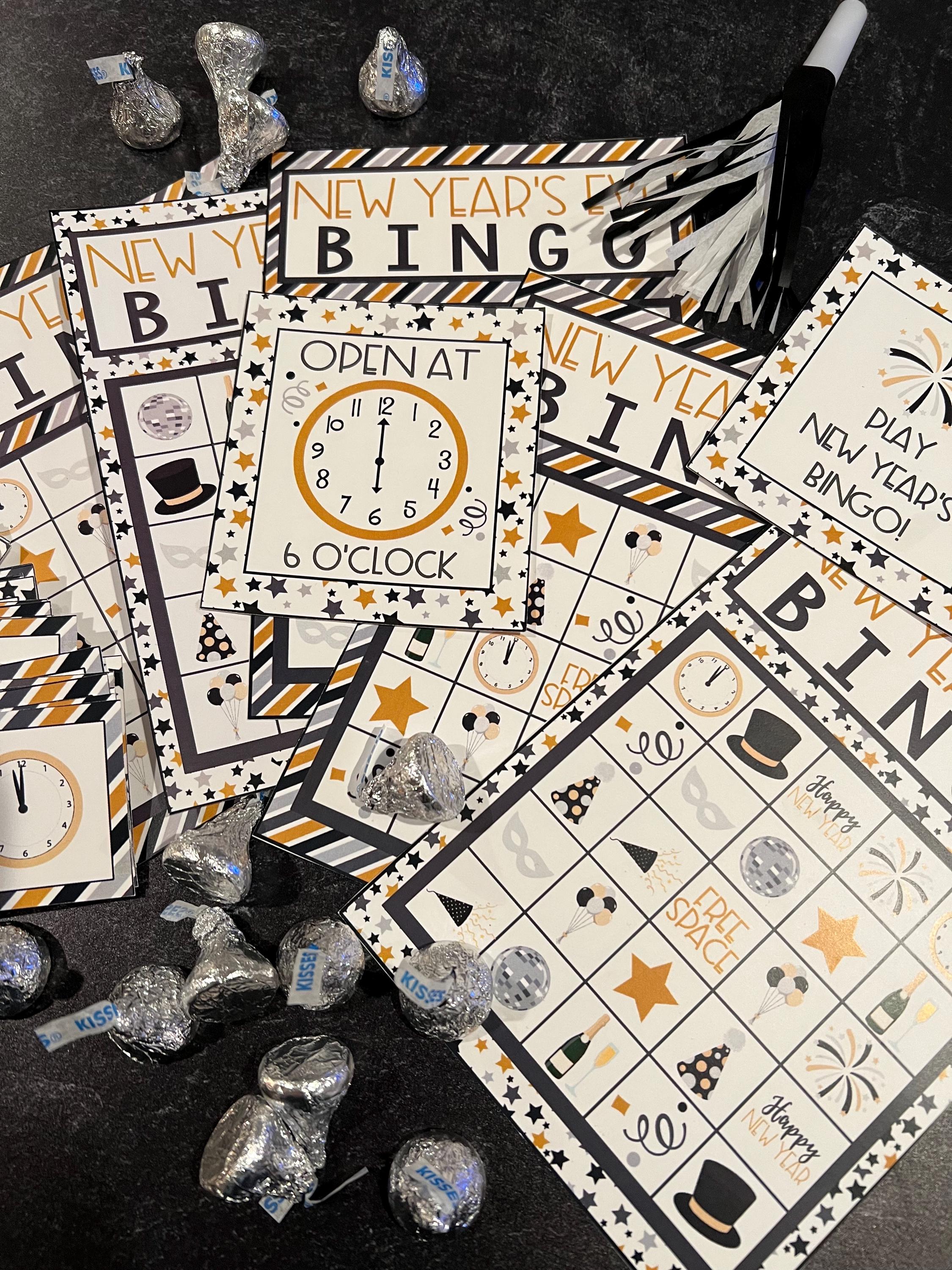 Printable Bingo Game for New Year's Eve. 12 Card Bingo Set Plus Calling ...