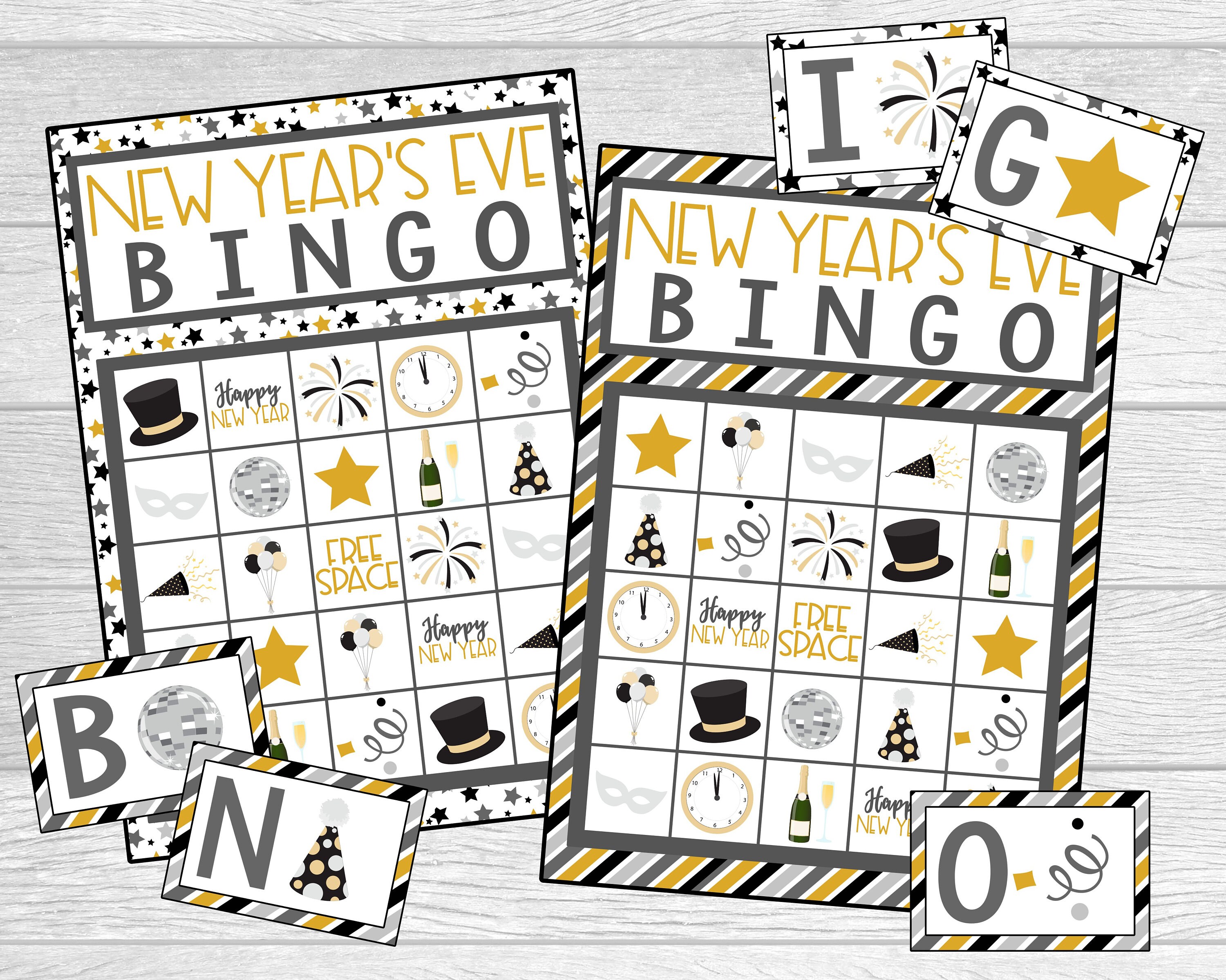 Printable Bingo Game for New Year's Eve. 12 Card Bingo Set Plus Calling ...