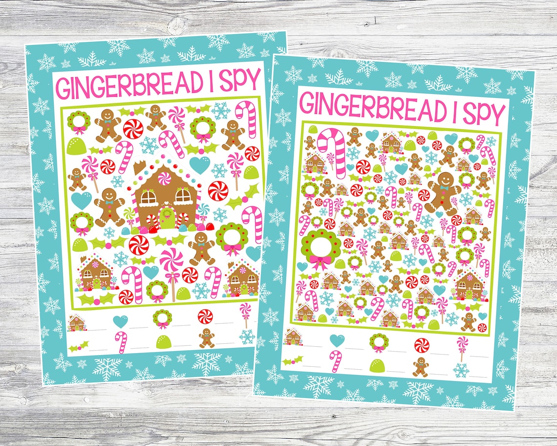 Gingerbread House I Spy Printable Games. 5 Different Sheets | Etsy