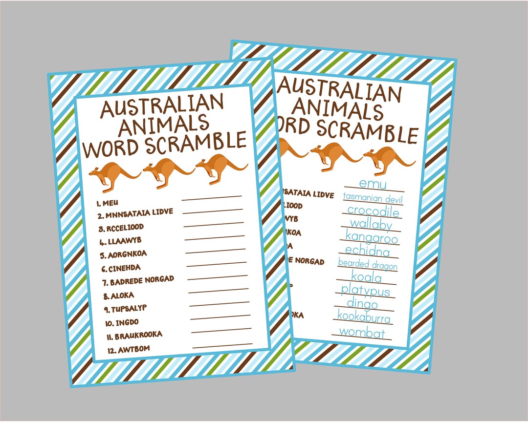 Australian Animals Word Scramble. Australia Party Games, Australia ...