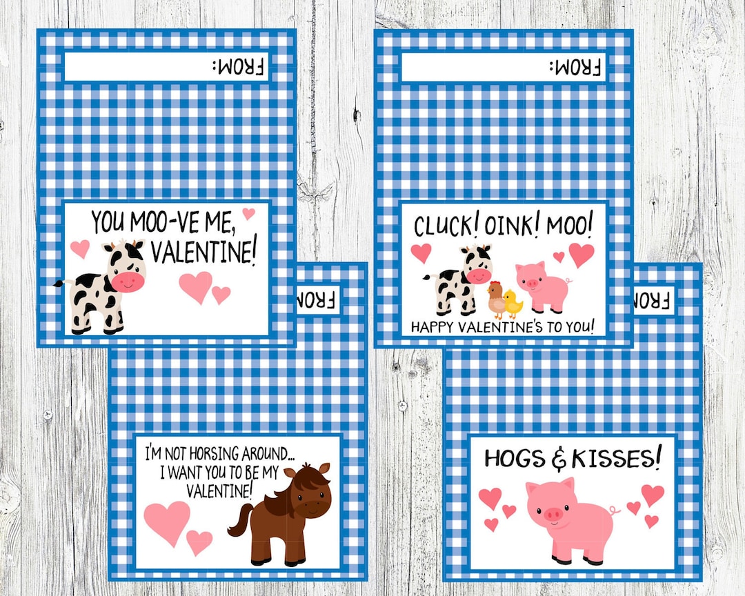 Farm Animal Valentine's Day Bag Toppers. Cluck Oink Moo, Happy ...