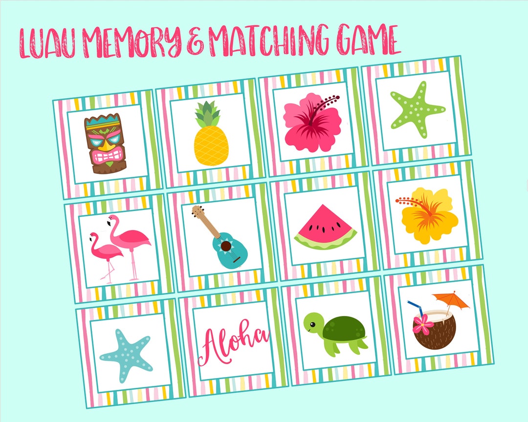 Printable Luau Memory Matching Game: Hawaiian Summer Party Activity ...