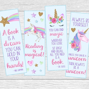 Printable Unicorn Bookmarks. Instant Digital Download. 4 Printable ...