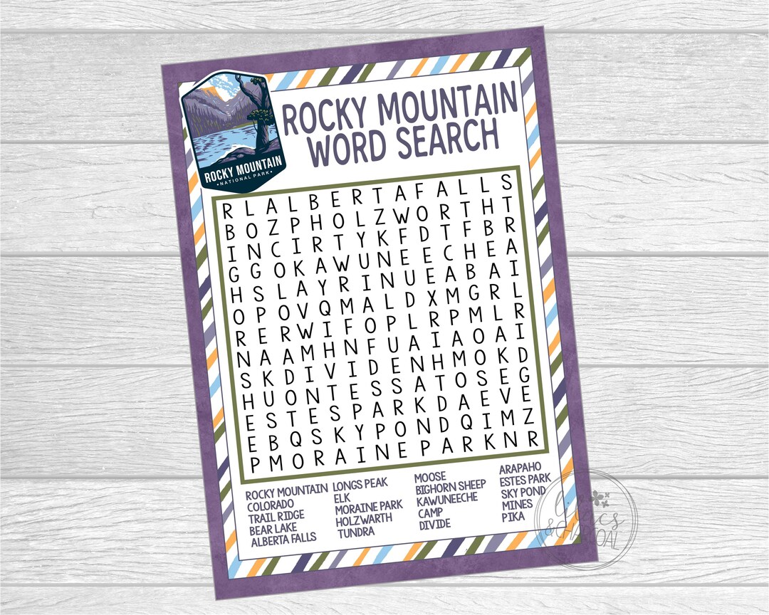 Printable Rocky Mountain Word Search. Word Search for National Parks ...