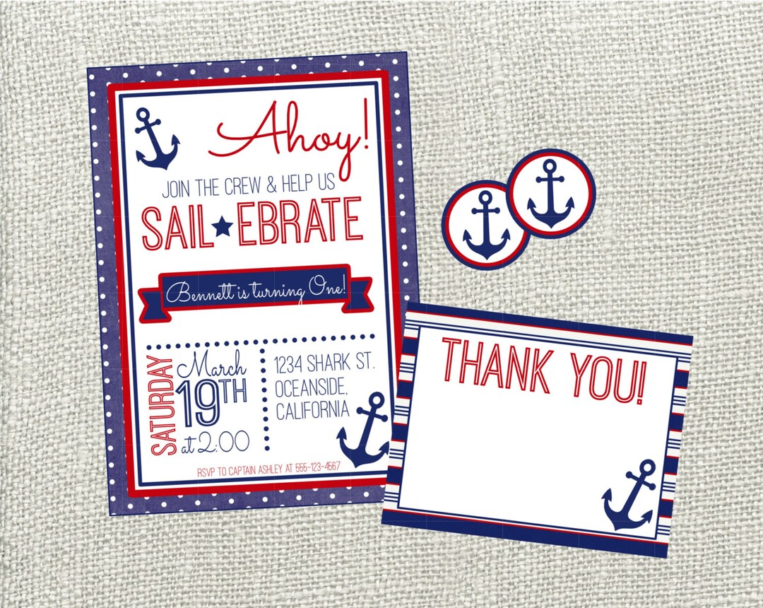 Ahoy! Nautical Birthday Invitation. Red & Blue Nautical Invitation ...