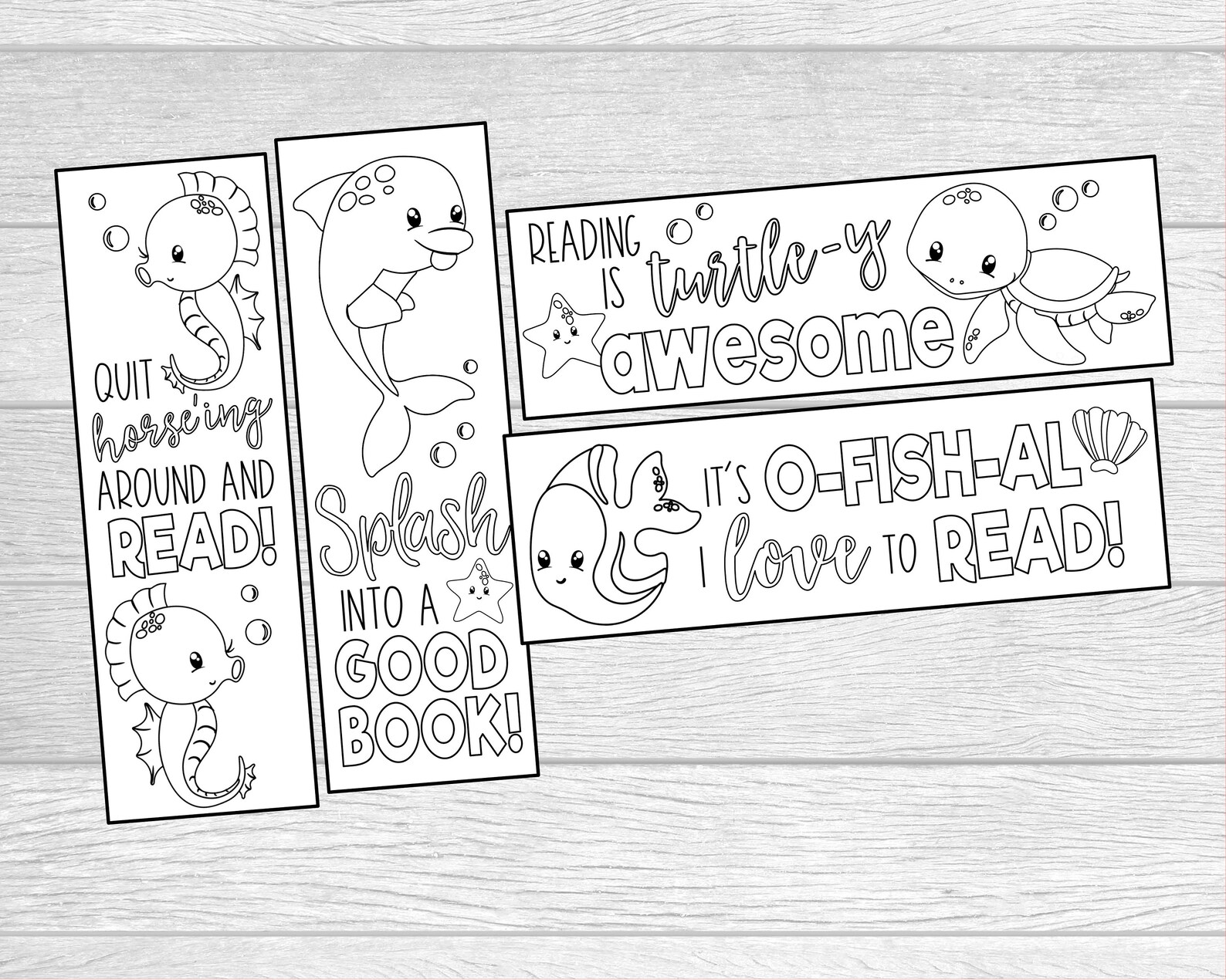 PRINTABLE Sea Animal Bookmarks. Print & Color Your Own Bookmark Instant ...
