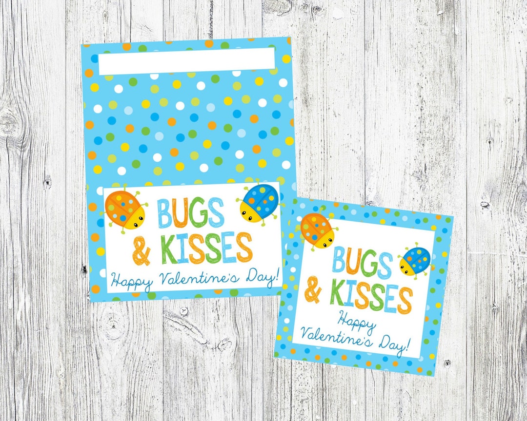Bugs & Kisses Valentine's Day Bag Toppers and Tags. Instant Digital ...