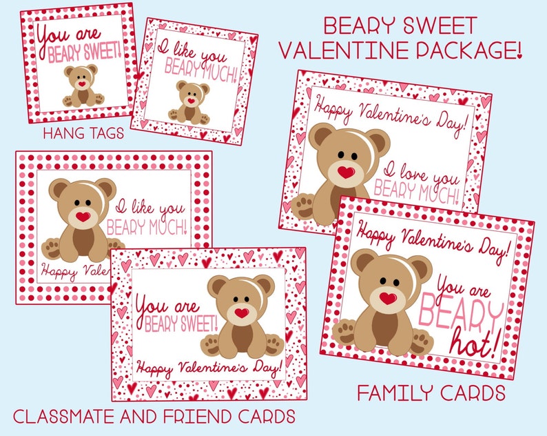 Beary Sweet Valentine Tag Package. Beary Sweet, Beary Hot, I Like You ...