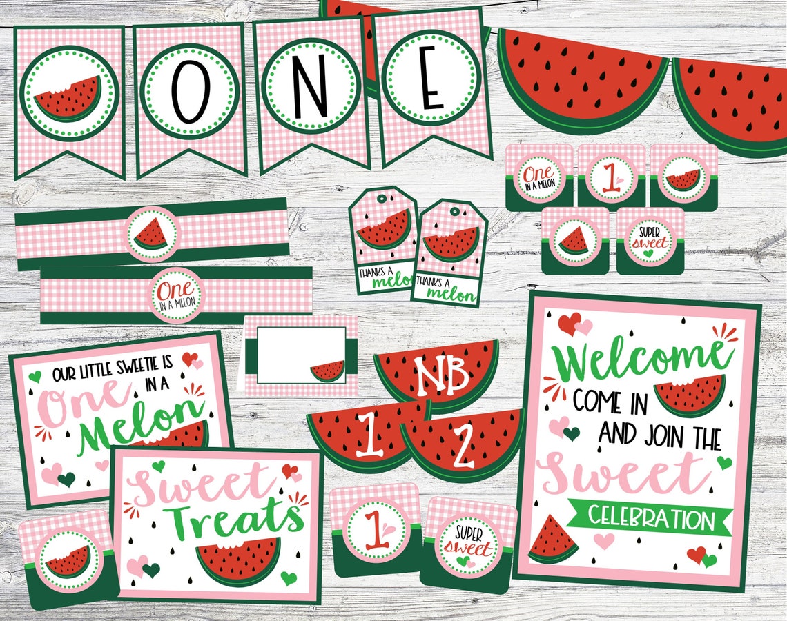 One in A Melon Printable Party Package. Watermelon First - Etsy