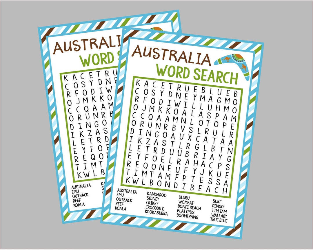 Australia Word Search Game. Printable Word Search. Instant Digital ...