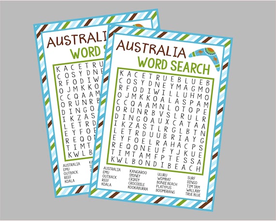 Australia Word Search Game. Printable Word Search. Instant | Etsy Australia