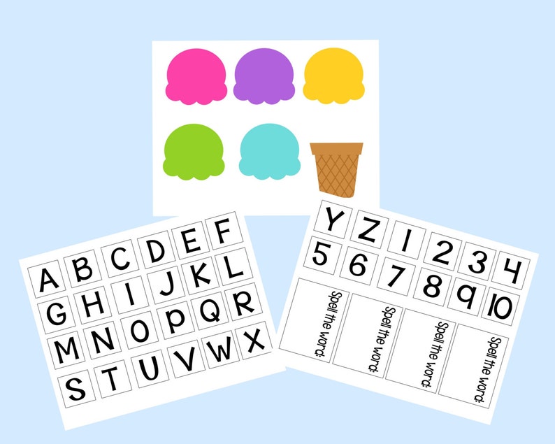 Ice Cream Spelling and Counting Game. Instant Digital | Etsy
