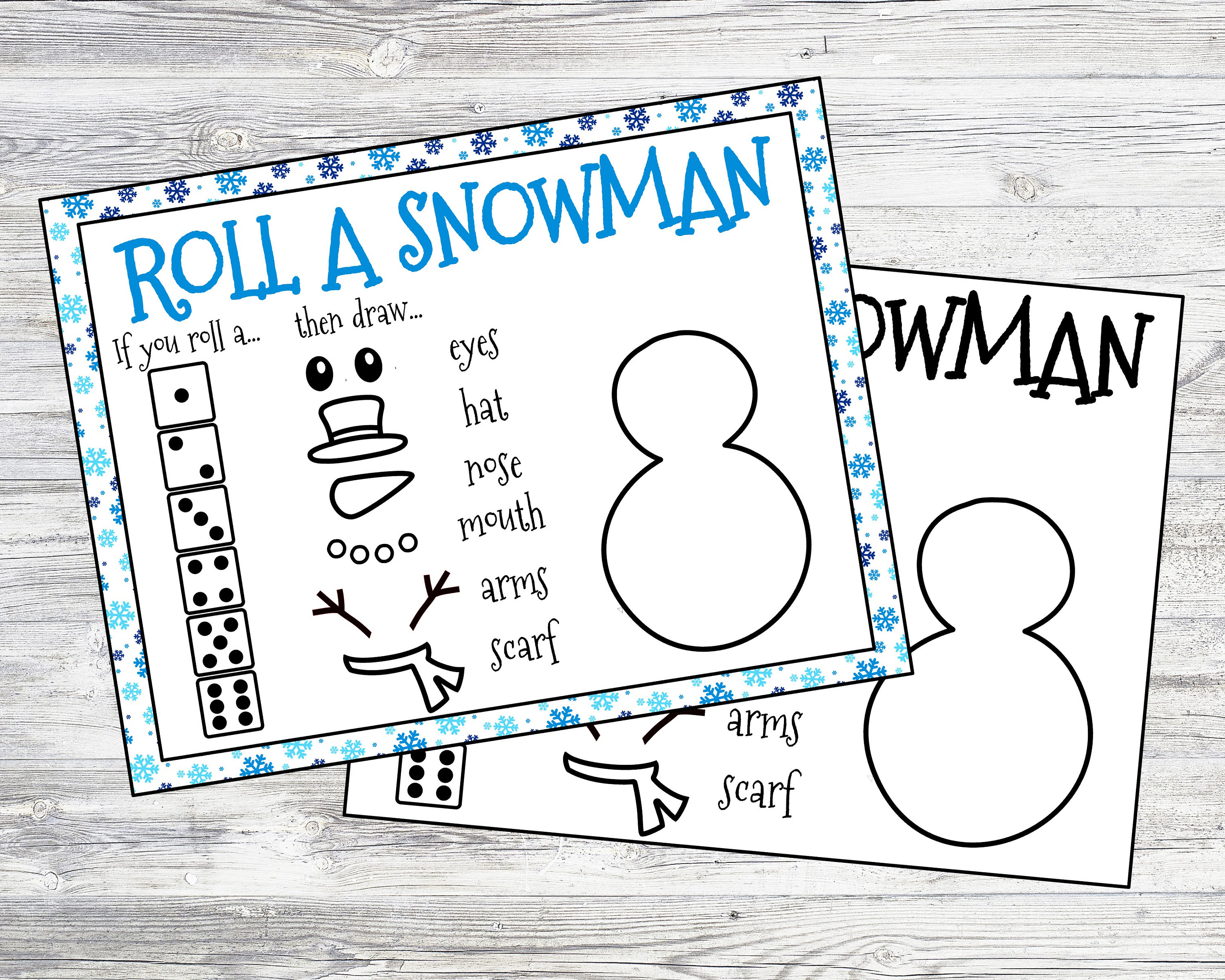 Printable Roll A Snowman Game. Snowman Winter Holiday Party or ...