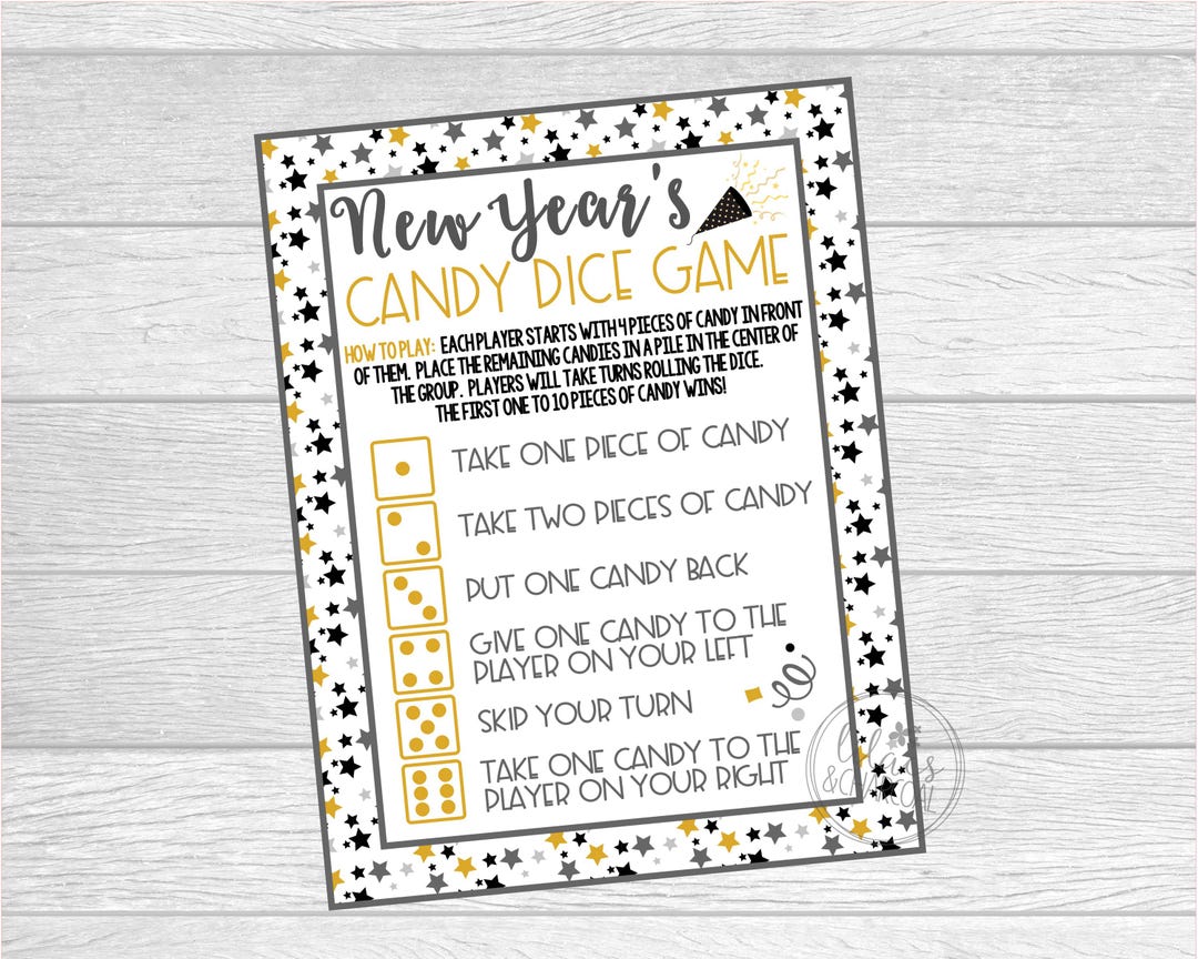 Printable New Year's Eve Candy Dice Game. Instant Digital Download. - Etsy