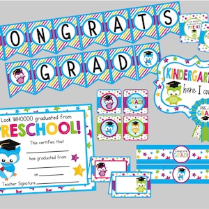 Preschool, Pre-k & Kindergarten Owl Graduation Party Decoration Package ...