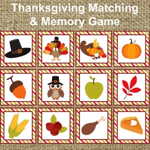 Thanksgiving Memory & Matching Game. Instant Digital Download ...