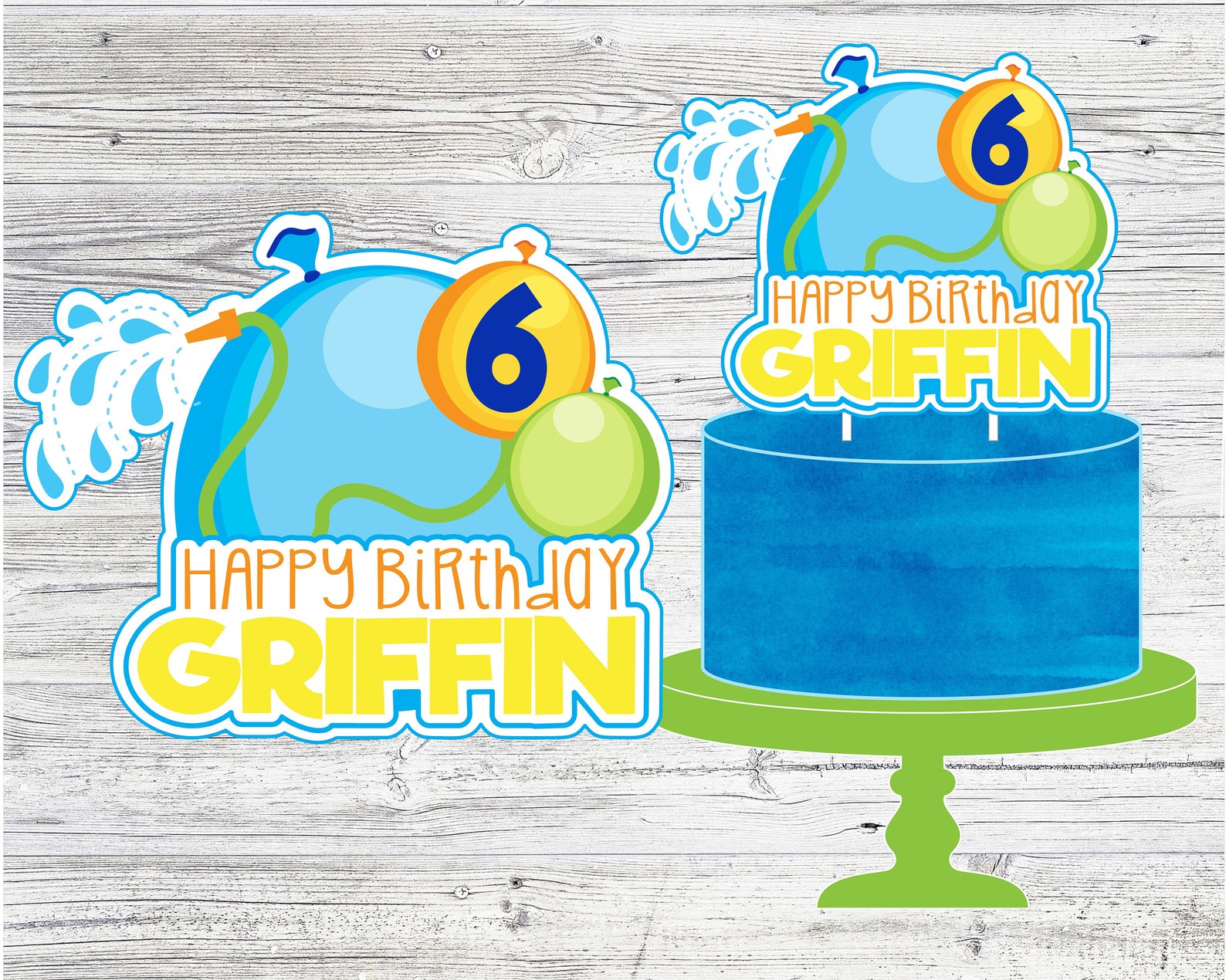 Printable Water Fight Party Cake Topper. Personalized Cake Topper for ...