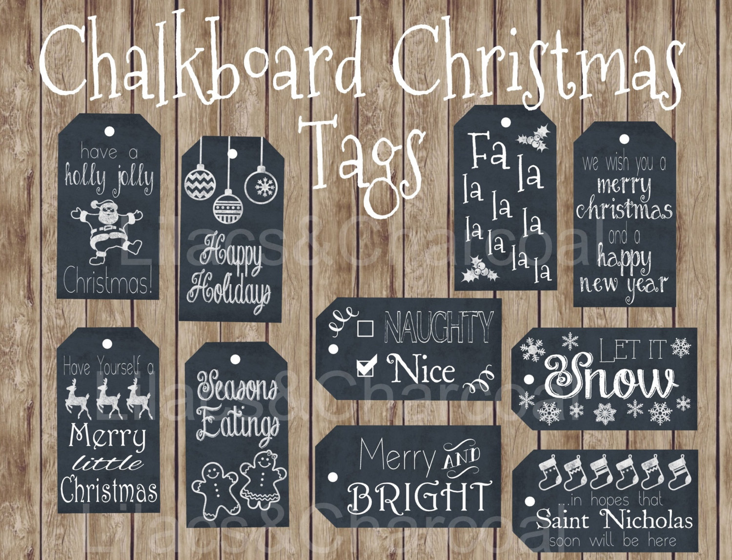 Christmas Chalkboard Gift Tag Set 10 hang Tags Instant | Etsy