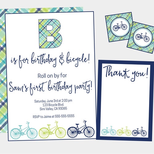 Bicycle Birthday Party Invitation Bike Birthday Invite | Etsy