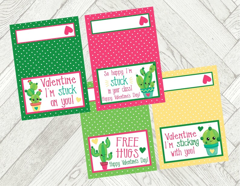 Cactus Valentine Cards & Bag Toppers. Stuck on You, Free Hugs, Sticking ...