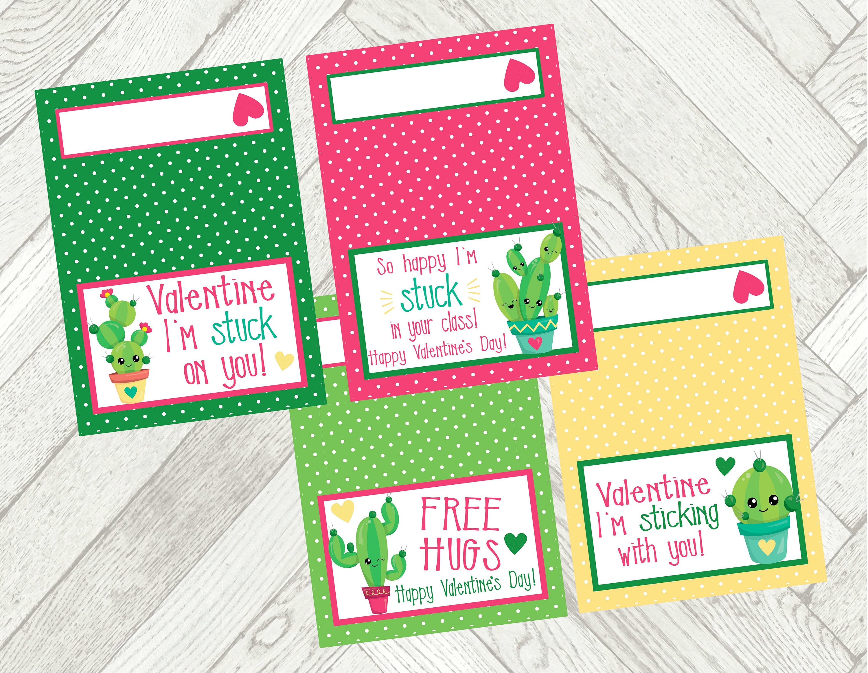 Cactus Valentine Cards & Bag Toppers. Stuck on You, Free Hugs, Sticking ...