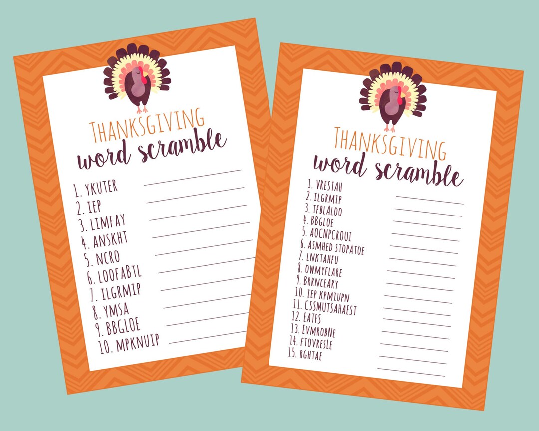 Thanksgiving Word Scramble. Instant Digital Download. Turkey Word ...