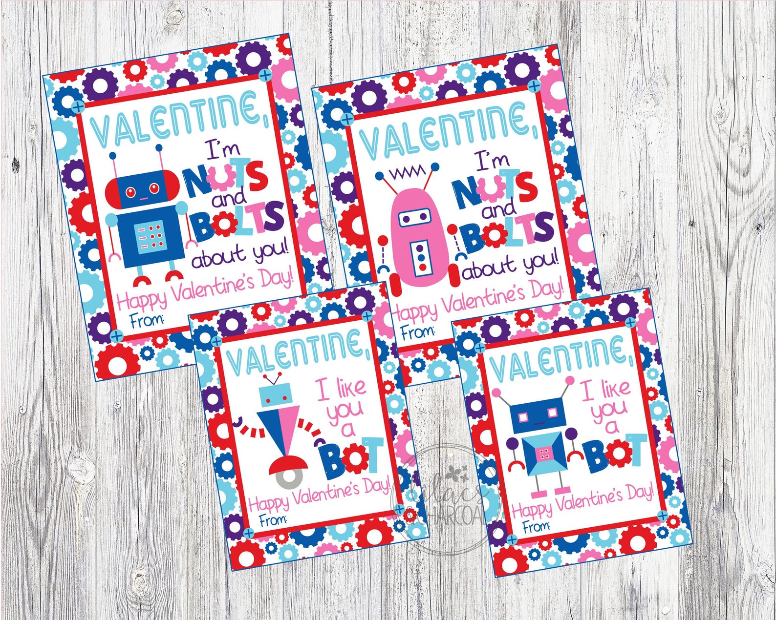 Printable Robot Valentine's Day Cards. Printable Instant Digital ...