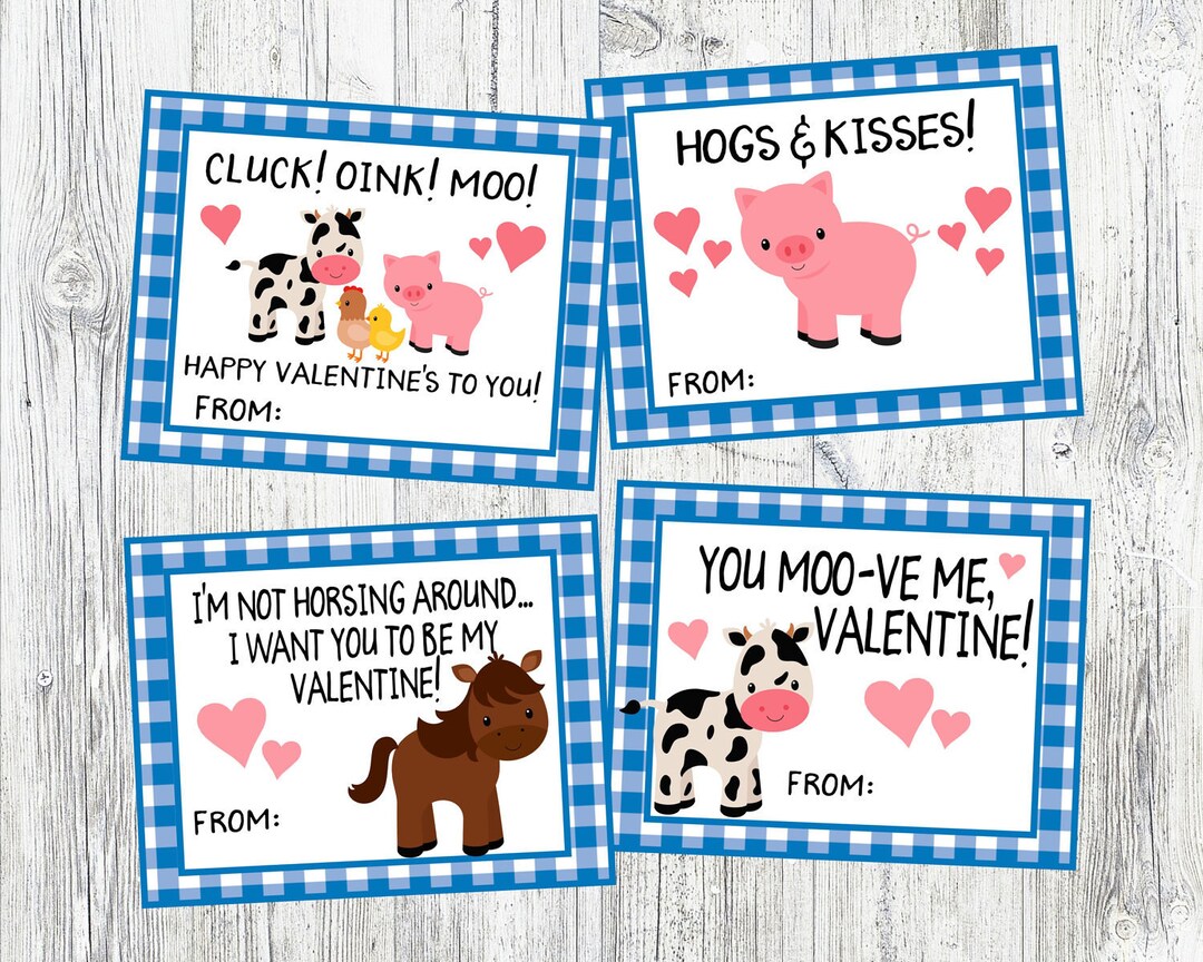 Farm Animal Valetine's Day Cards. Cluck, Oink, Moo Happy Valentine's to ...