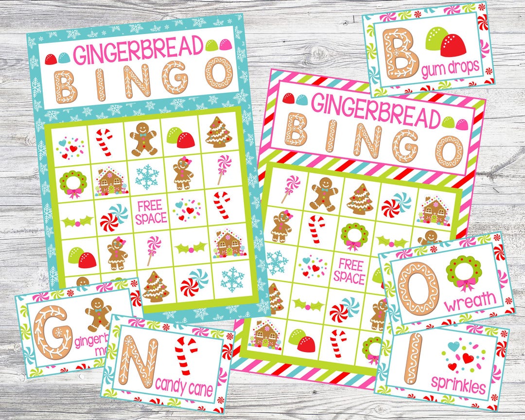 Printable Gingerbread Bingo Game Set. 12 Bingo Cards Plus Calling Cards ...
