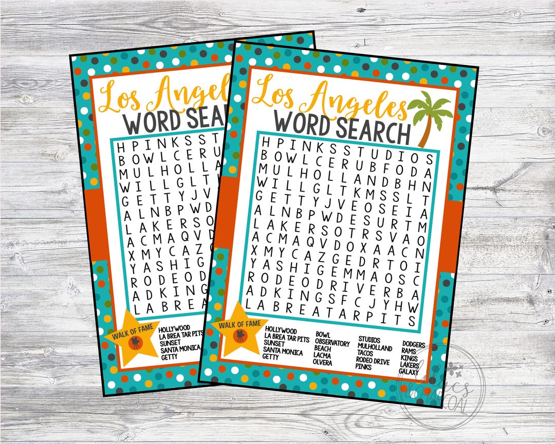 Printable Los Angeles California Word Search. Word Search for ...